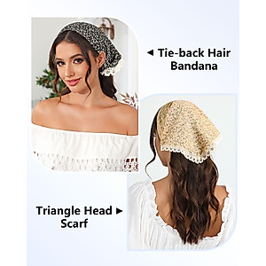 AWAYTR 3Pcs Hair Bandanas Head Kerchief for Women Girls Tie-Back Boho Hair Scarf Headband Bandana Triangle Head Scarf (Floral - Blue/Black/Yellow)