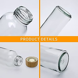 Encheng 16oz Glass Bottle with Lid,Glass Beverage Bottles with Bamboo Lids Set of 8,Reusable Drinking Bottles with Leak proof Cap 500ml,Glass Bottles for Juicing,to Go Travel Bottles for Drink,Sauce