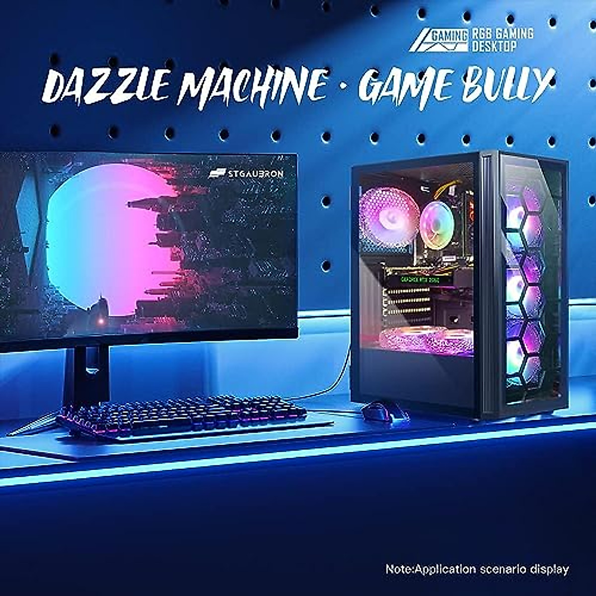 STGAubron Gaming Desktop PC Computer,Intel Core I7 3.4 GHz up to 3.9 GHz,GeForce RTX 2060 6G GDDR6,16G RAM,512G SSD,WiFi,BT 5.0,RGB Fanx6,RGB Keyboard&Mouse,RGB Mouse Pad,RGB BT Sound Bar,W10H64