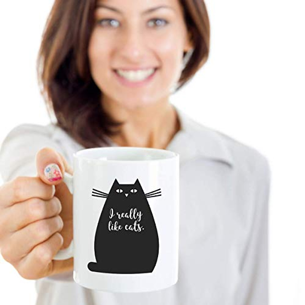I Really Like Cats Cute Black Cat Coffee & Tea Mug, Accessories, Stuff, Items, Products, Things, Décor And Office Supplies For A Crazy Kitty Lover Girl, Lady, Man Or Guy (15oz)