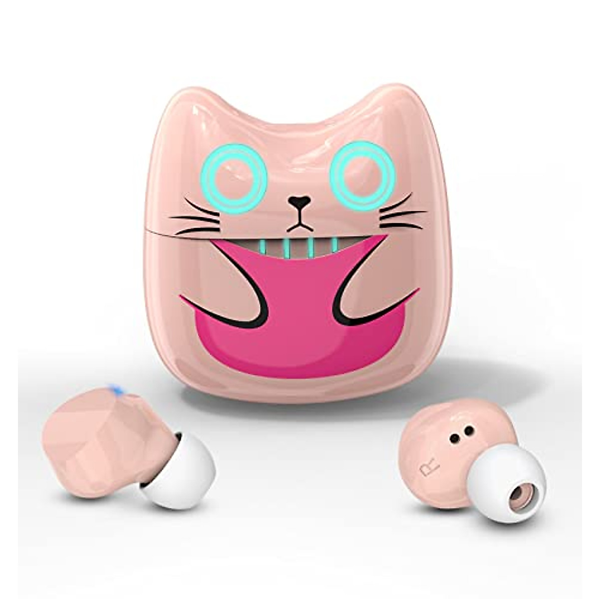 Togetface Girls Wireless Earbuds,Tiny Bluetooth 5.0 Earbuds with Cute Pink Cat Charging Case,HiFi Stereo Sound,Mic for Clear Calls Touch Control,36H Playtime Lightweight Wireless Headphones for Kids