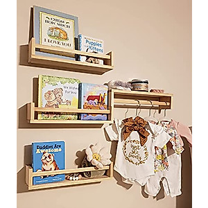 HAPOO Nursery Book Shelves Wall Bookshelf for Wall 16" Wood Nursery Shelf Floating Bookshelf for Kids Room Set of 4