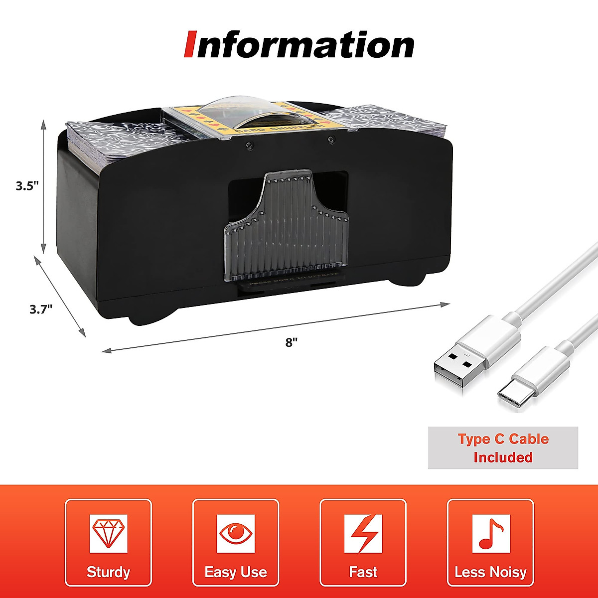 FONBEAR 2 Deck Automatic Card Shuffler - USB & Battery-Operated Electric Shuffler (Playing Card Included) - Great for Home & Tournament Use for Classic Poker & Trading Card Games