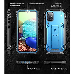 Poetic Revolution Series for Samsung Galaxy A71 5G Case, [Not Fit Verizon A71 5G UW] [Not Fit A71 4G] Full-Body Rugged Shockproof Protective Cover with Kickstand and Built-in-Screen Protector, Blue