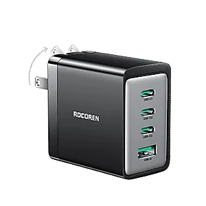 Rocoren USB C Charger, Dual 67W GaN V Tech 4 Ports PD3.0 QC4.0 PPS Foldable 65W USB C Wall Charger, Multiport Fast Charger Block for MacBook Pro/Air, iPad Pro, iPhone 15/14, Samsung S24 Ultra, Laptops