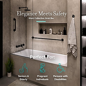 Gatco 964MX Glam 24" L Grab Bar, Matte Black/ADA Compliant Stainless Steel Safety Grab Bar for Bathroom