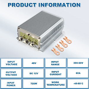 ROADGIVE Converter Voltage Reducer 60A 720W 12V Golf Cart 48V 36V to 12V Converter Voltage Regulator Golf Cart Voltage Converter Truck Power Transformer Waterproof
