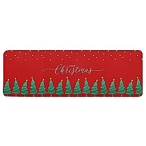 Libaoge Merry Christmas Kitchen Mat Rug 1 PCS Red Green Xmas Tree Yellow Stars Runner Rug Anti-Fatigue Comfort Memory Foam Standing Mat Non-Slip Floor Door Mat for Bathroom Bedroom 20x63in