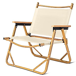 VKKILPEE Portable Folding Camping Chair Medium Size Outdoor Chair Lightweight Aluminum Frame 600D Khaki Oxford Cloth Bearing 220lbs Imitation Wood Grain Spray Paint Lawn Chair Directors Chair
