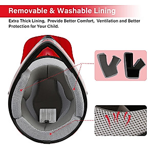 XFMT DOT Youth Kids Motocross Offroad Street Dirt Bike Helmet Youth Motorcycle ATV Helmet with Goggles Gloves Red Spider M