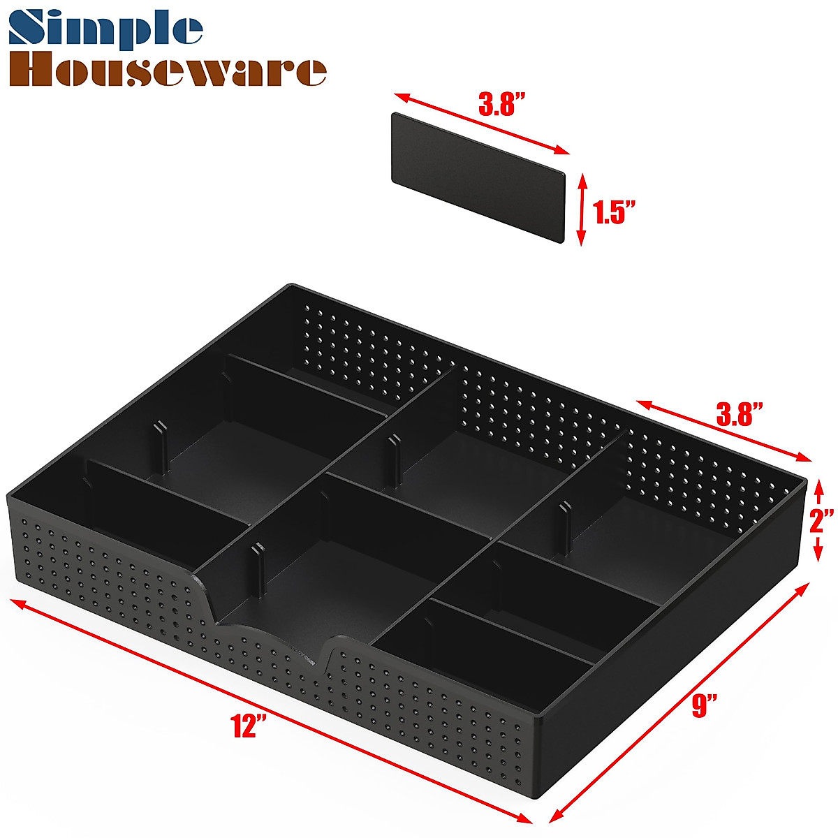Simple Houseware Drawer Organizer Tray with 9 Adjustable Compartments, Black