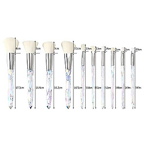 Makeup Brushes Crystal Handle Set, Tenmon 10 PCS Crystal Transparent Handle Kabuki Powder Foundation Brush Concealer Eye Shadow Eyeliner Eyebrow Brush (White)