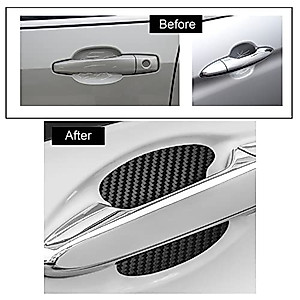 Miytsya 4 PCS Car Door Handle Sticker, Non-Marking Auto Door Handle Protective Film, Carbon Fiber Anti-Scratches Car Door Cup Protector, Universal (Black)