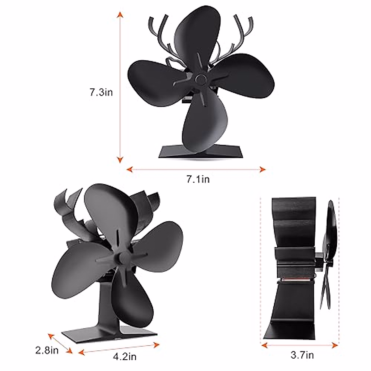 CONBOLA Wood Stove Fan Heat Powered, Winter Limited Edition Silent Operated Fireplace Fan for Wood/Log Burner,Made of Aluminum Material Increases 80% Heat Distribution.（Elk,Black）