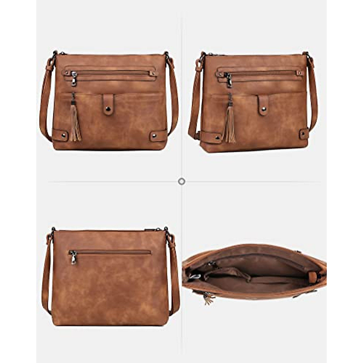 FADEON Large Crossbody Bags for Women Crossbody Purses Ladies Designer lightweight PU Leather Shoulder Bag with Tassel