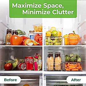 Greenco Fridge Bins, Set of 6 | Stackable Clear Refrigerator Organizer Bins w/ Durable Handles | Pantry Storage Bins | Kitchen and Refrigerator Organization | Organizing Bins, BPA Free, Shatter Proof