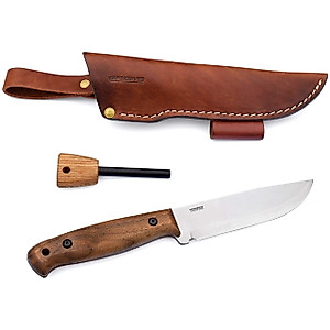 BPS Knives Bushcraft Knives Set - Adventurer + BS1FTS - Fixed-Blade Carbon Steel Knives with Leather Sheaths and Firestarter - Full-Tang Fixed-Blade Knife - Camping Knives