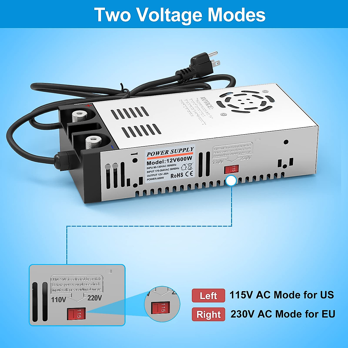 IMAYCC AC to DC Converter SMPS 110V to 12V Converter 12V DC Power Supply, Universal 120V to 12V Converter Transformer Max Current 50A 600W