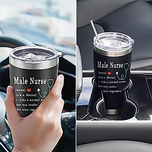 EchoMaven Nurse Gifts for Men, Male Nurse Gifts Ideas for Nurse Week, 20oz Male Nurse Stainless Steel Travel Tumbler with Lid, Nurse Practitioner Gifts Christmas Birthday Gifts for Son Friends, Black