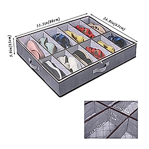 Under Bed Shoe Storage Organizer, Adjustable Dividers - Set of 2, Fits 24 Pairs Total - Underbed Storage Solution Gray
