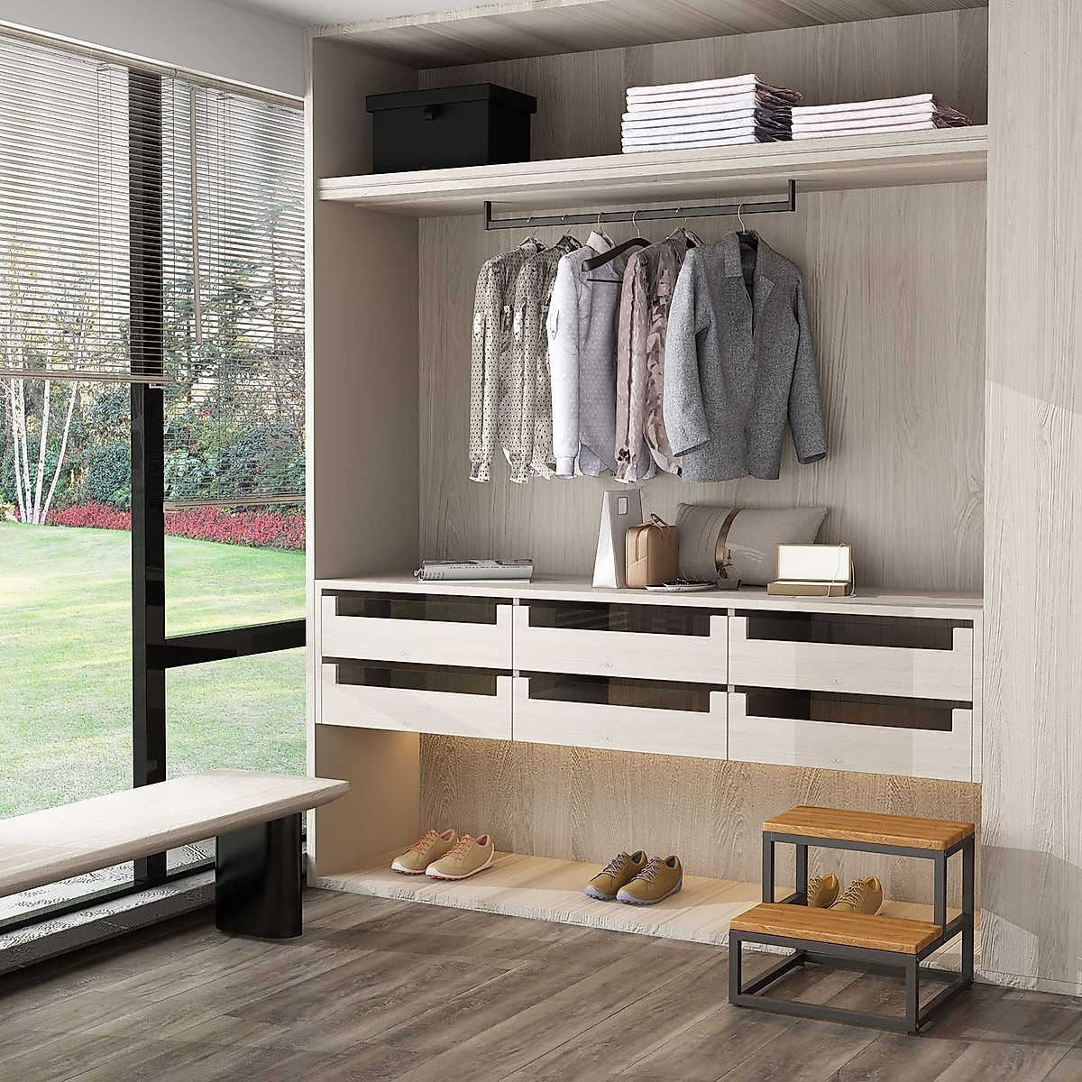 Bed Steps for High Beds for Adults with 400lb Load Capacity for Bedroom, Bathroom and Kitchen - Assembly Required(Dark Walnut)