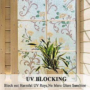 No Glue Window Films Elegant Flower,Static Cling Glass Door Film,Frosted Privacy Glass Clings Etched Glass,Anti-UV,Heat Control for Home and Office Decoration, 17.5In. by 78.7In.