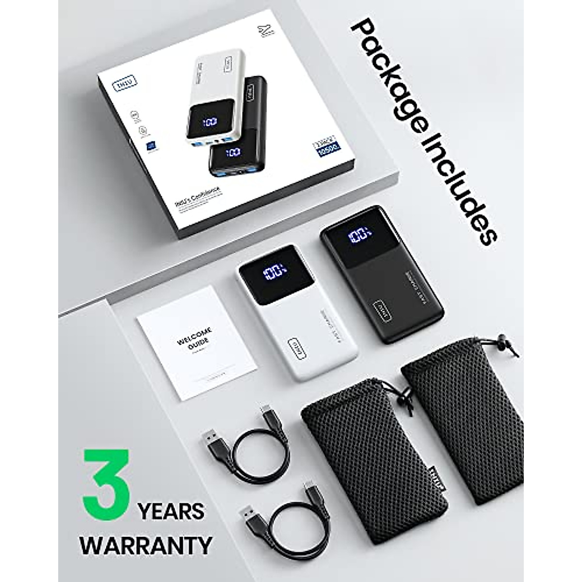 [2 Pack] INIU Portable Charger, 22.5W PD3.0 QC4.0 USB C Fast Charging 10500mAh LED Display Power Bank, Battery Pack with Phone Holder for iPhone 14 13 12 Samsung S20 Google LG AirPods iPad Tablet etc.