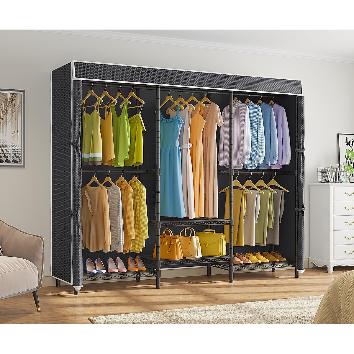 VIPEK V5C SE Garment Rack Wardrobe Closet, Heavy Duty Clothes Rack with Adjustable Shelves and Black Upgraded Polyester Cover, Black Metal Clothing Storage Organizer for Bedroom, 70.1" Lx17.3 Wx76.4 H