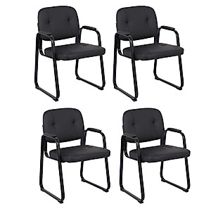 CLATINA Office Desk Guest Chair with Padded Arms Waiting Room Guest Chair Leather Reception Chairs Office Desk Chairs Without Wheels for Restaurant, Library, Barber Store, Set of 4