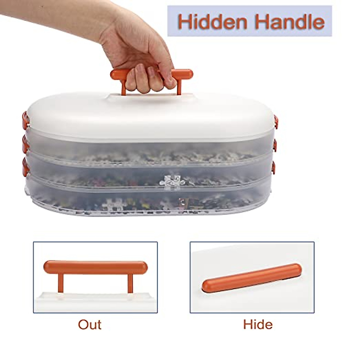 JUXYES 3-Tiers Stack Carry Storage Box with Lid, Plastic Multipurpose Portable Storage Container Box Handled Organizer Storage Box for Organizing Puzzle, Stationery, Sewing, Art Craft Supplies