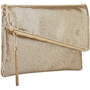 Venoline Large Metal Mesh Evening Clutch Bag Convertible Handbag Tassel Purse Gold