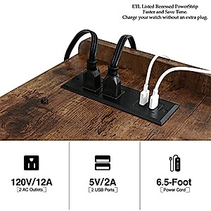 Tantmis LED Record Player Stand, Turntable Stand with Vinyl Record Storage, Mid Century Modern Record Player Table, Rustic Brown Record Player Cabinet with Power Outlet for Living Room, Bedroom