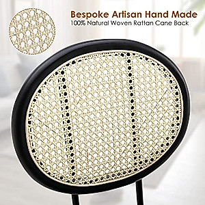 Jaxsen Faux Leather Indoor Kitchen Dining Chairs Set of 4 with Rattan Backrest, Modern Industrial Upholstered Chairs mid Century Metal Dining Chair Suitable for Dining Room Wine Coffee Bar, Black,18"