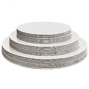 ONEMORE 30-Pack White Cake Board Rounds,Circle Cardboard Base Boards, 8, 10 and 12-Inch. Perfect for Cake Decorating, 10 of Each Size (White,30)
