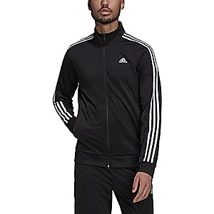 adidas Men's Essentials Warm-Up 3-Stripes Track Top, Black/White, Medium