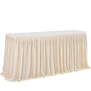 Leegleri 6 ft Ivory White Polyester Pleated Table Skirt for Rectangle Table,Ruffle Tutu Table Cloth for Baby Shower Wedding,Birthday Party,Gender Reveal,Dessert Cake Tables