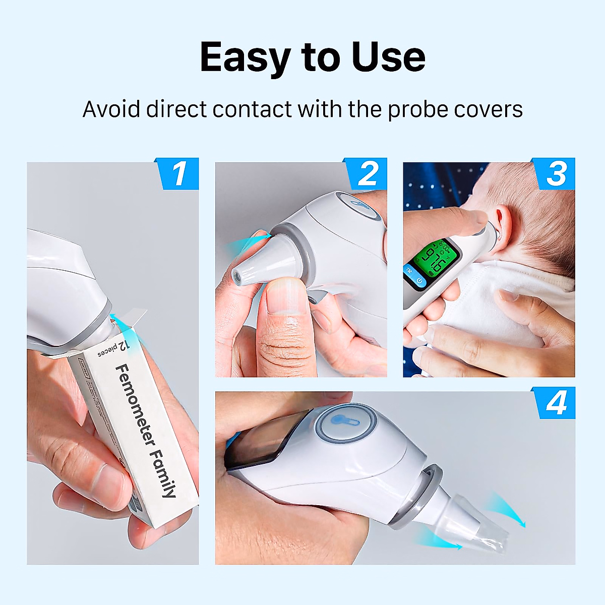 [Ear Thermometer Kit ] Femometer Family 1015 Ear Thermometer and 96X Probe Covers