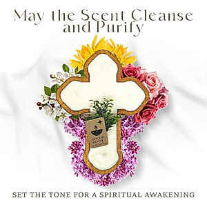 Dough Bowl Candle Company Prayer Candle - 14" x 10" x 1.5" 6 Wick Religious Candles, Long Lasting Cross Candle, Wooden Candle with 100% Soy Wax, Fragrant Scented Candle for Altar Supplies, Prayer Bowl