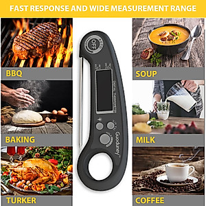Guoduney Meat Thermometer, Instant Read Temperature, Auto Turn On Off, Backlight, Bulit-in Magnet, Foldable Probe for Kitchen Cooking BBQ Smoker Grilling Fry