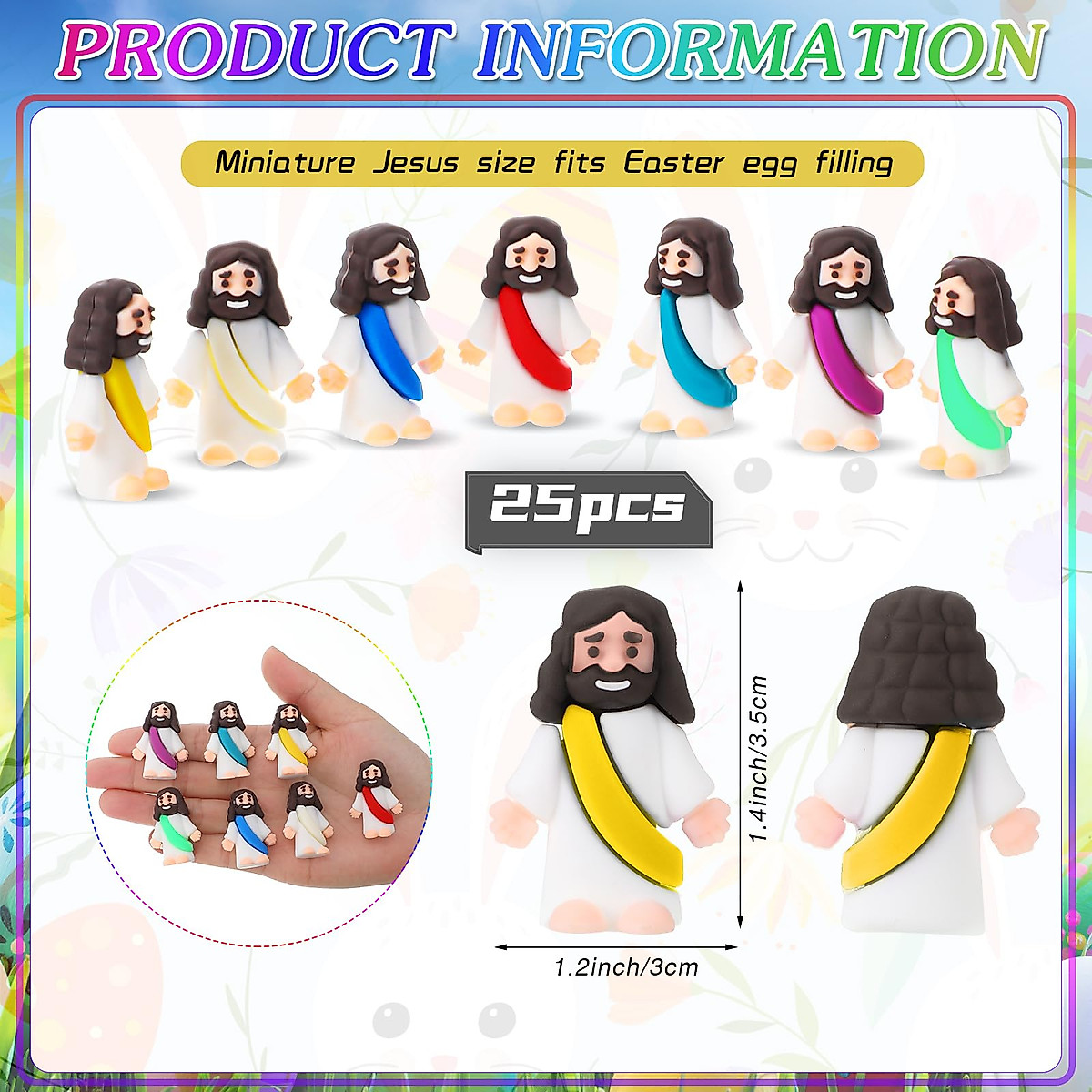 Bememo 25 Pcs Little Jesus Figures Original Design Mini Rubber Jesus Toys to Hide and Seek Religious Party Favors Sunday School Baptism Gifts(Multicolor)