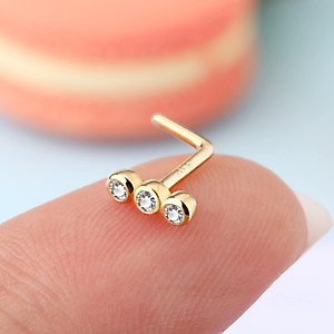 MeIighting 14K Gold Nose Stud L Shaped Nose Ring 20G with Round Cubic Zirconia Nose Piercing Jewelry for Women Men Real Gold