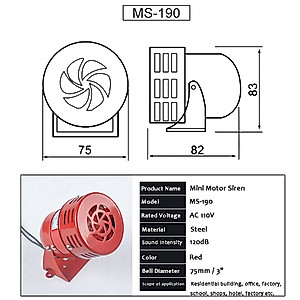 BAYM® AC 110V Horn 120dB MS-190 Industrial Motor Alarm Bell Siren Horn Sound Buzzer Alarm