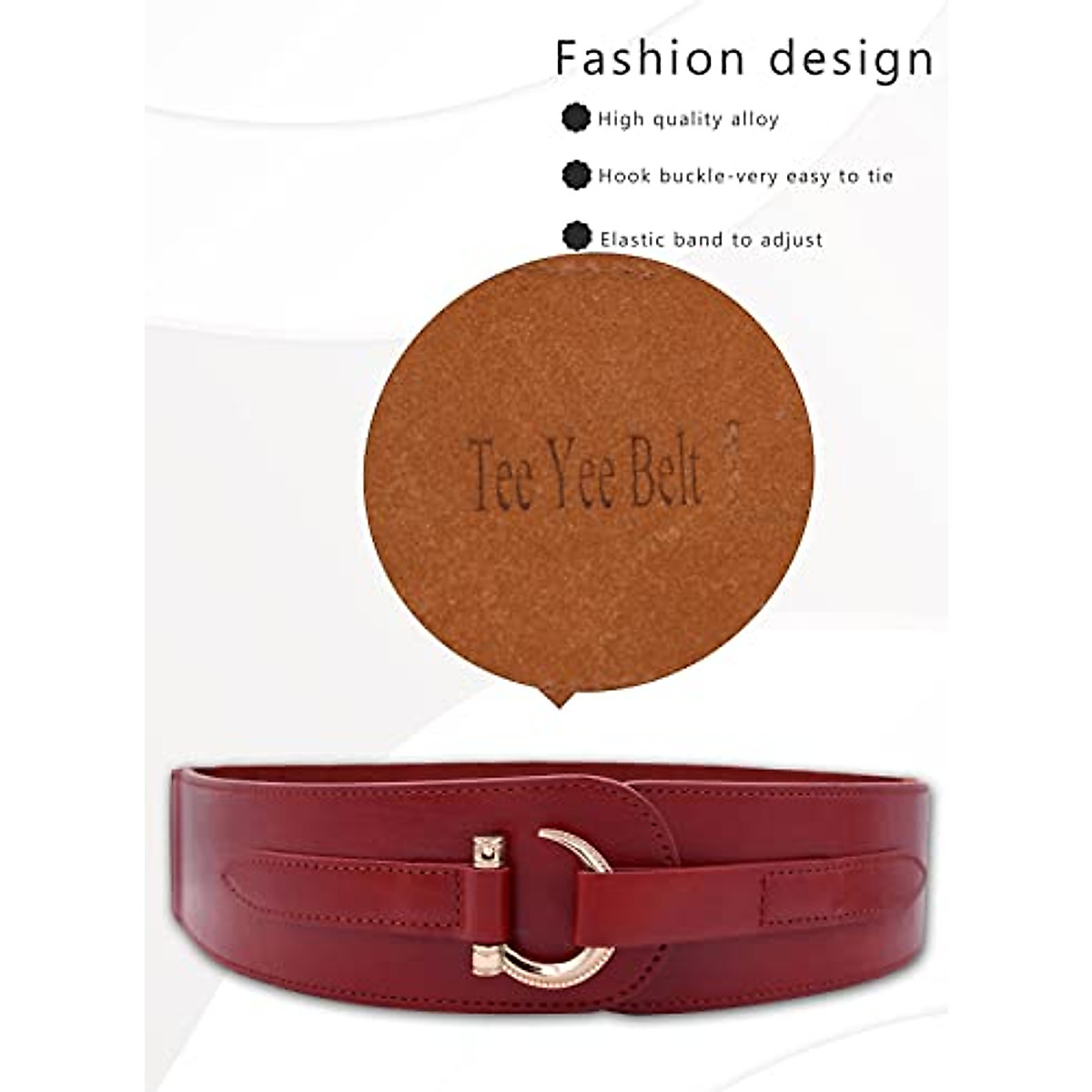 TeeYee Red Leather Belts Elastic Renaissance Waist Stretch Retro Belt Vintage Fashion Medieval Fashion Hook Belt Medium