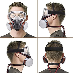 Reusable Respirator Half Facepiece Cover w/Safety Goggles & Filters Against Dust Vapors Gas Pollen Chemicals Suitable for Painting Spraying Sanding Welding Woodworking Epoxy Resin & Other Protection