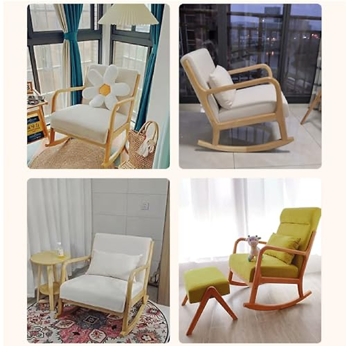 HXFAAFXH Rocking Chair Nursery,Wooden Rocking Chairs,Upholstered Glider Chair with High Backrest Armchair Chair,Modern Rocker Chairs for Living Room Bedroom Offices (Color : Green, Size : 65x78x71cm)