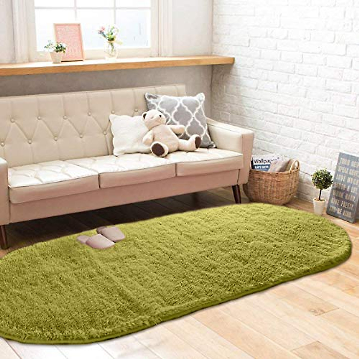 YOH Ultra Soft Shag Rug Fluffy Plush Area Rugs Bedroom Rugs for Living Room Dorm Patio Girls Kids Room Nursery Home Decorative Carpets, 2.6’x5.3’(Green)