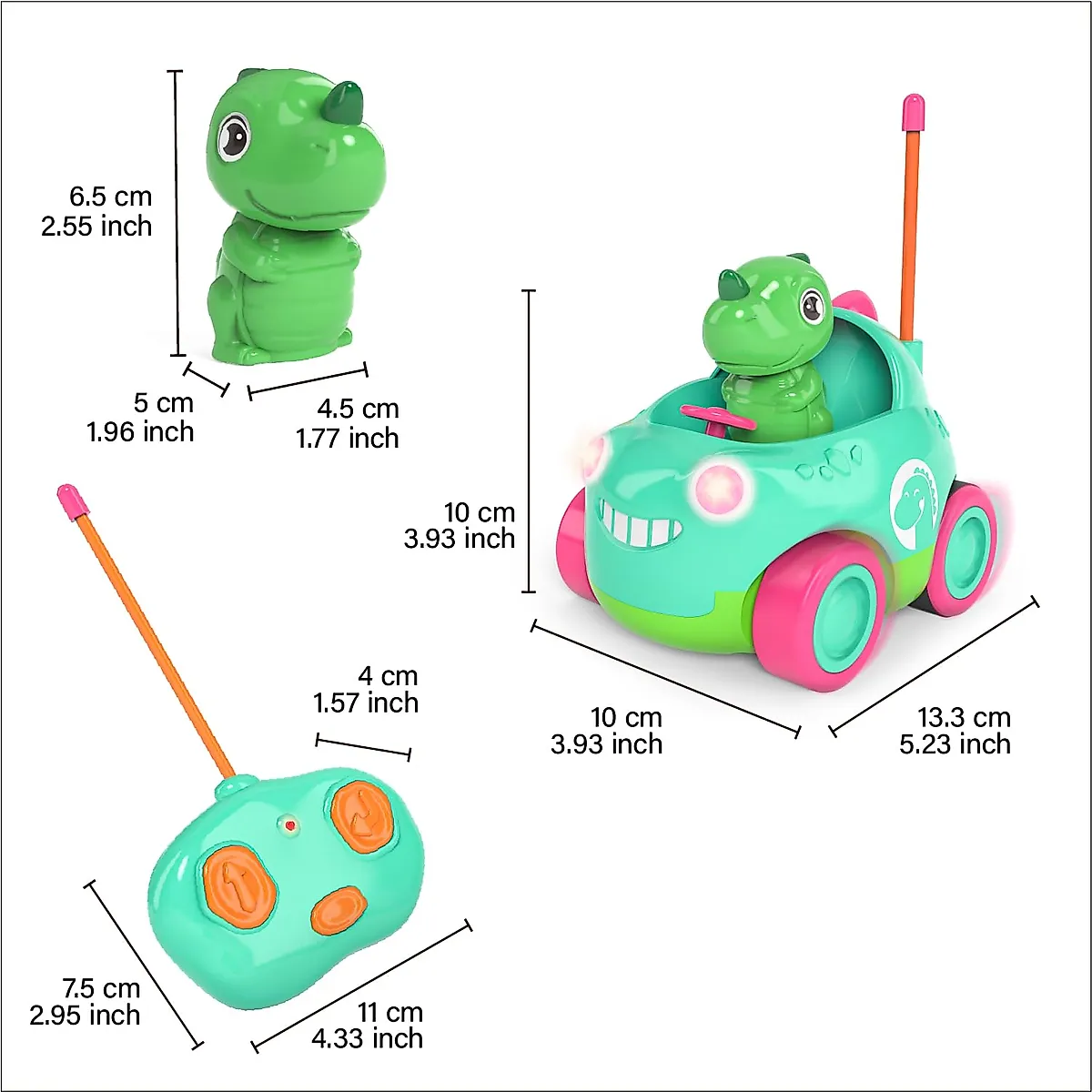 Kizeefun Dinosaur Remote Control Cars for Toddlers 2 Pack, 2-5 Kids Toys Dino Electric RC Trucks for 2 3 4 5 Year Old Age Boys Girls Birthday Christmas Ideas