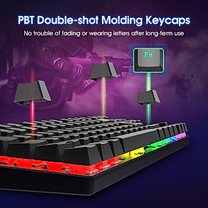 Mechanical Gaming Keyboard, Customizable Rainbow LED Backlit USB Wired Keyboard with Small Size/87 Keys/Multiple Colors/Detachable Keycaps/Spill Resistant,Ergonomic Keyboard for Windows