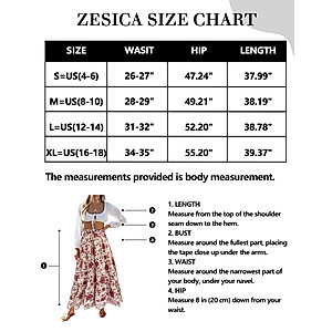 ZESICA Women's 2025 Summer Bohemian Floral Printed Elastic Waist A Line Maxi Skirt with Pockets,Floral White,Medium