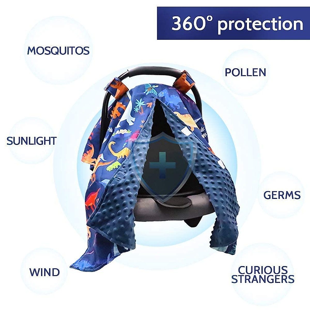 Dinosaur Baby Car Seat Canopy, Soft Plush Dotted Backing Baby Car Seat Cover, Nursing Cover Breastfeeding Scarf, Infant Carrier Cover for Boys and Girls